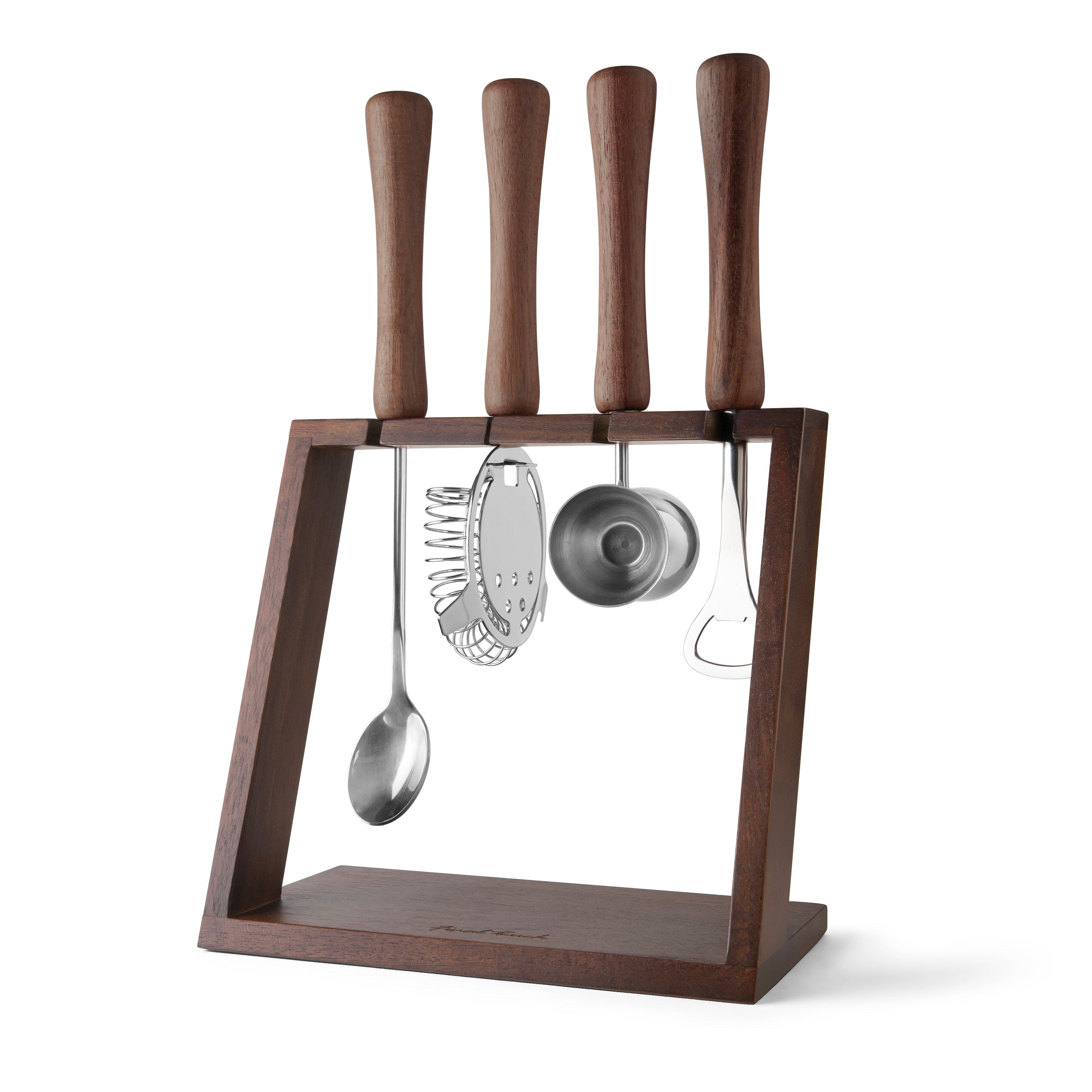 4 Piece Bar Tool Set with Stand - Wood Handles | Final Touch®